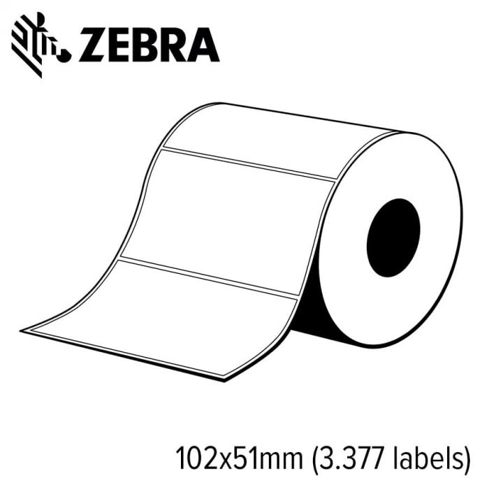 Zebra PolyPro 3000T Gloss 102x51mm voor labelprinter (3.377 labels) | DCP